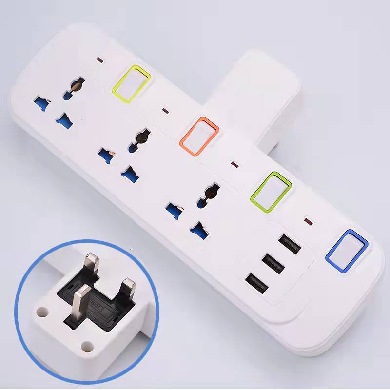 3USB + 3 Multi Socket T-ADAPORT 2.4A USB Universal Extension Plug Neon ...