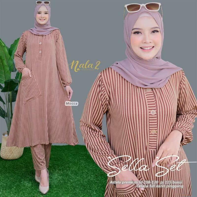 SELLA SET MUSLIMAH STRIPS SET PUNJABI CORAK 2IN1 SET JALUR VIRAL ...