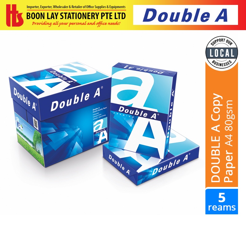[BUNDLE OF 5 REAMS] DOUBLE A Copy Paper A4 80gsm | Shopee Singapore
