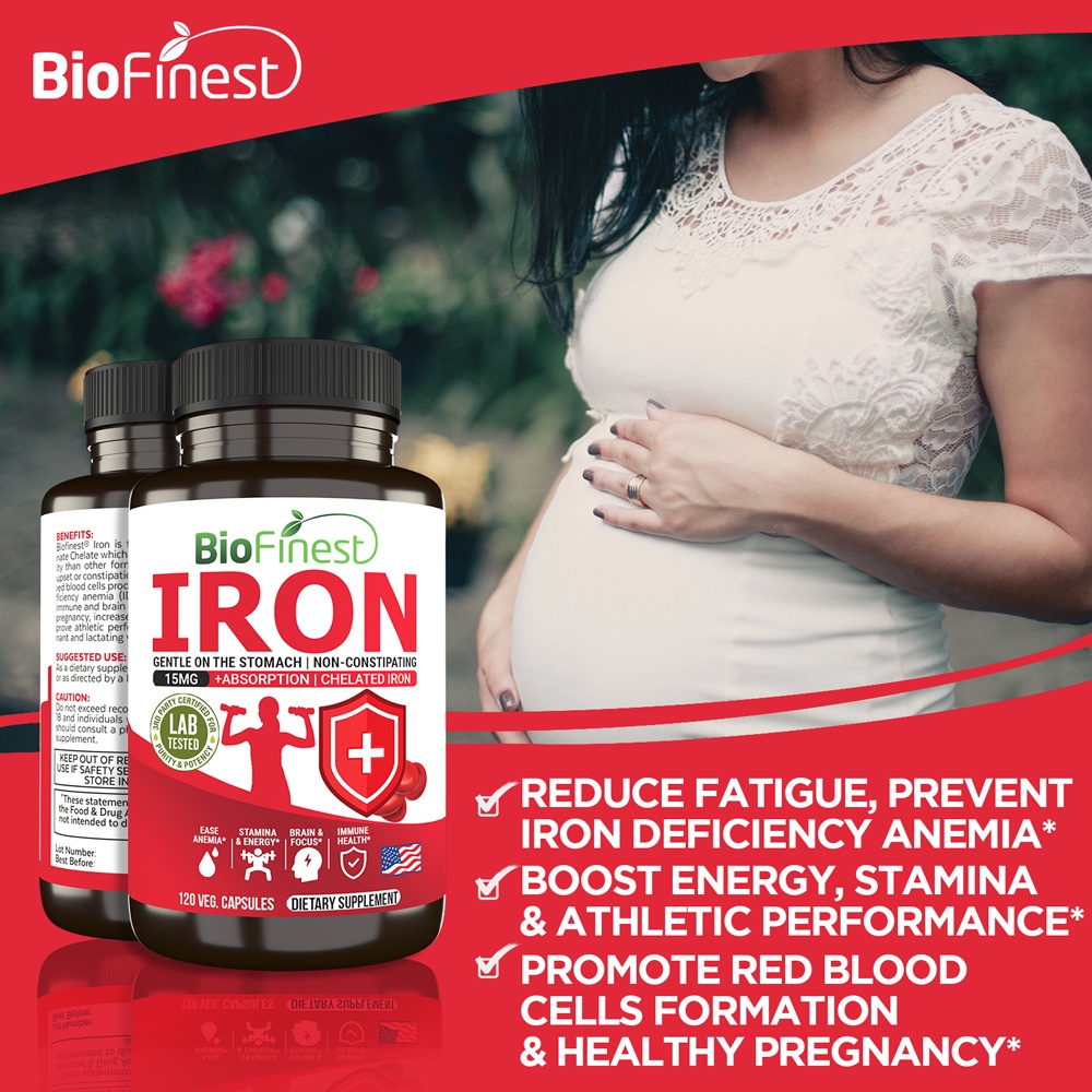 Biofinest Iron 15mg Supplement - Chelated Fast Absorption Gentler Non ...