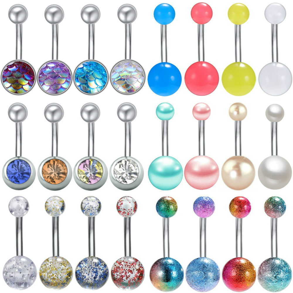 Anti Allergy Navel Piercings Multicolor Navel Rings Stainless Steel Belly Rings Acrylic Navel ...