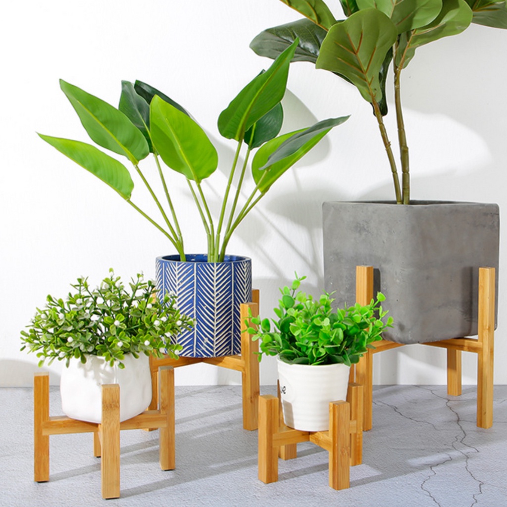 Flower Pot Elevated Wooden Plant Stand | Flower Garden Potted Plant ...