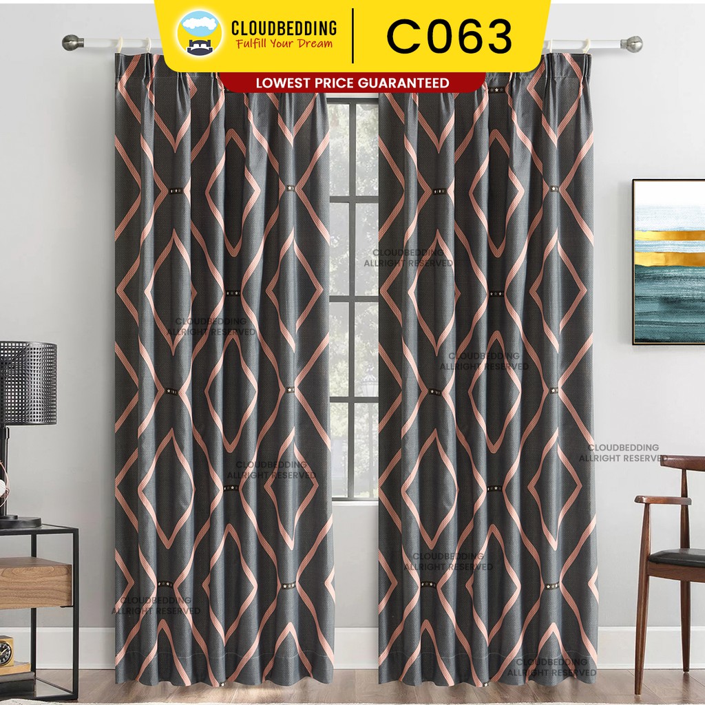Hook Type Modern Langsir Curtain Semi Blackout Langsir Pintu Door ...