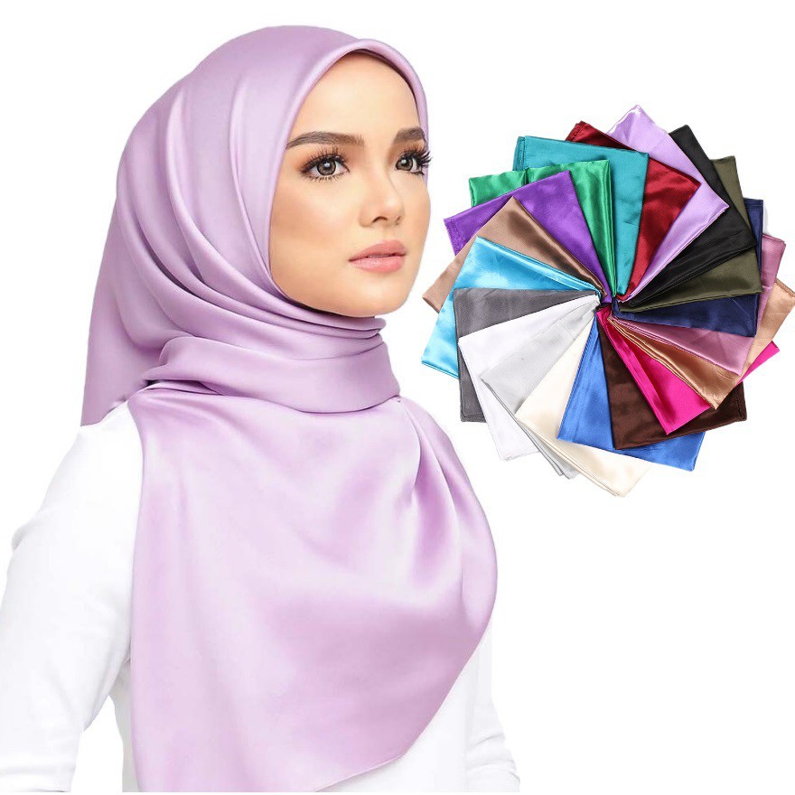 Satin Bawal Tudung Plain Satin Square Muslim Hijab 23 colors(35.4*35.4 ...