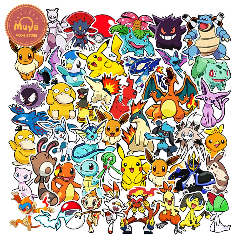 MUYA 50pcs Pokemon Anime Stickers for Kids Cartoon Stickers Waterproof ...