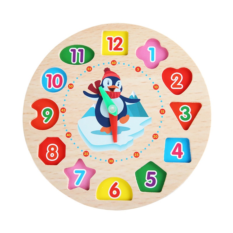 Wooden Block Clock Toy Reading Time Numbers And English Vocabulary ...