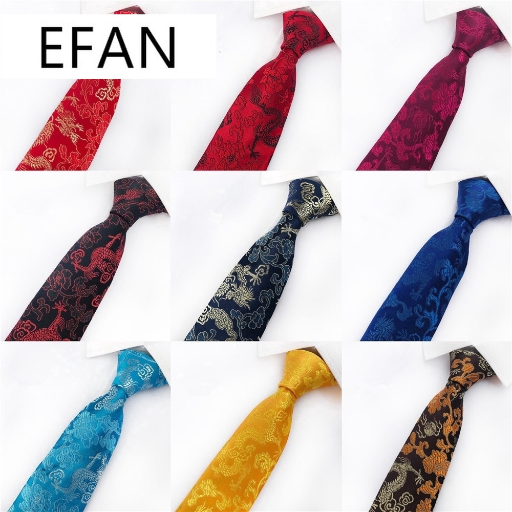 8cm Men's Yunjin Fabric Gold Red Blue Chinese Dragon Wedding Neck Tie ...