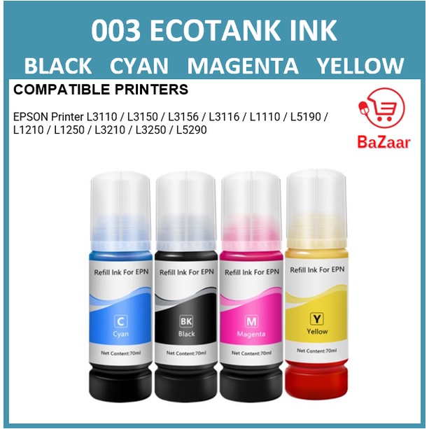 [Compatible] SET/BUNDLE EPSON ECOTANK 003 Ink Refill Black Cyan Magenta ...