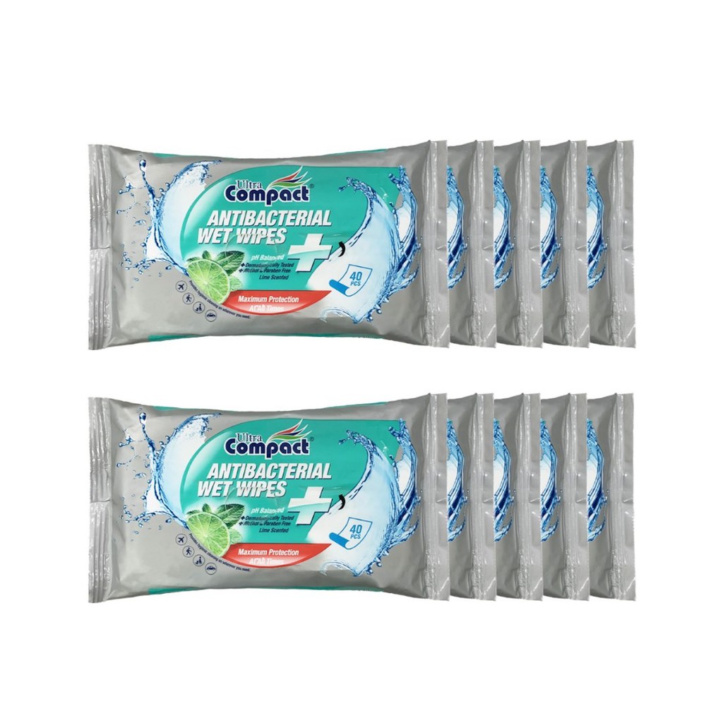 (BUNDLE OF 10) ULTRA COMPACT ANTIBACTERIAL WET WIPES 40'S (EXP:10/2026 ...