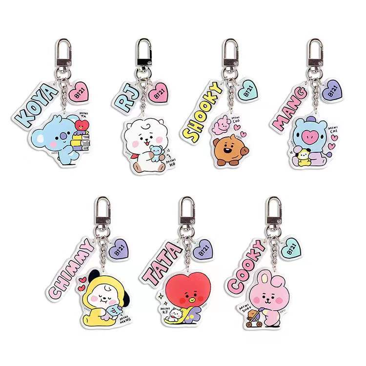 New Acrylic Bag Pendant BTS Cartoon Cute Keyring BT21 Key Chain Bangtan ...