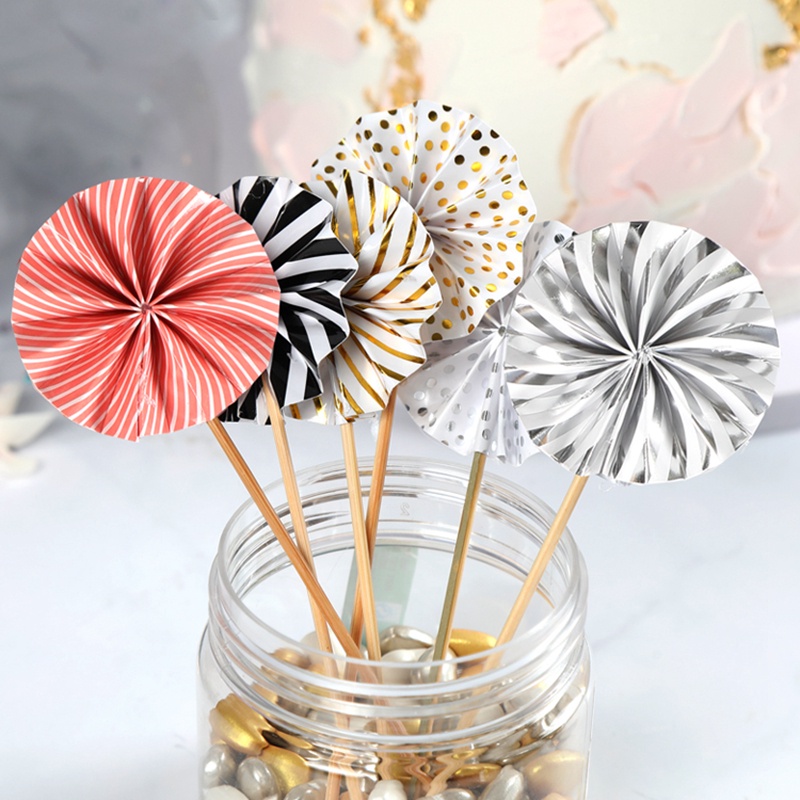 4Pcs/lot Paper Fan Cake Topper Cupcake Toppers Birthday Party Cake ...