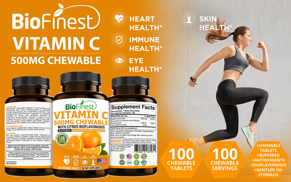 Biofinest Buffered Vitamin C 500mg - Antioxidant Citrus Bioflavonoids ...