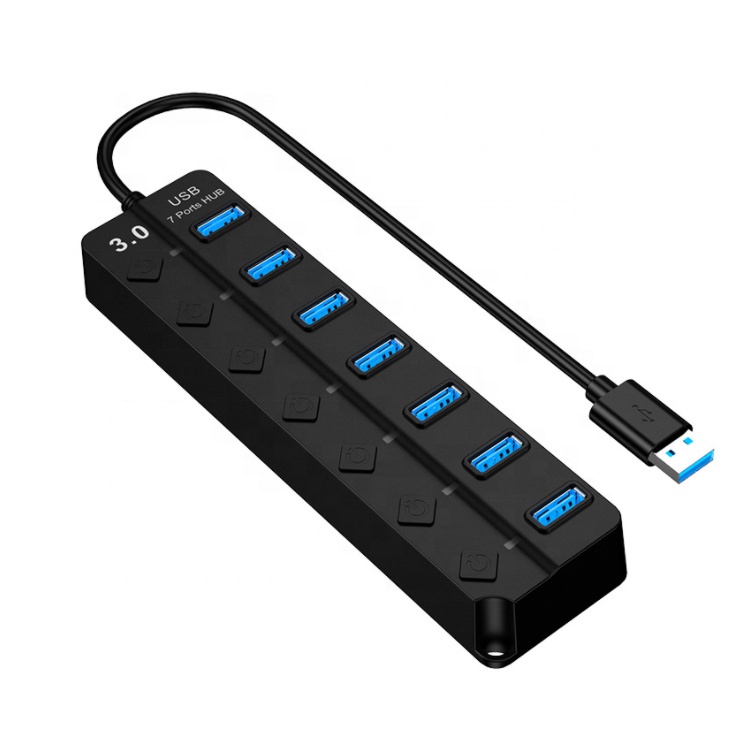 7 Port USB3.0 Adapter Portable USB Multiport Usb Hub USB 3.0 Ports Hub with Individual Switches ...