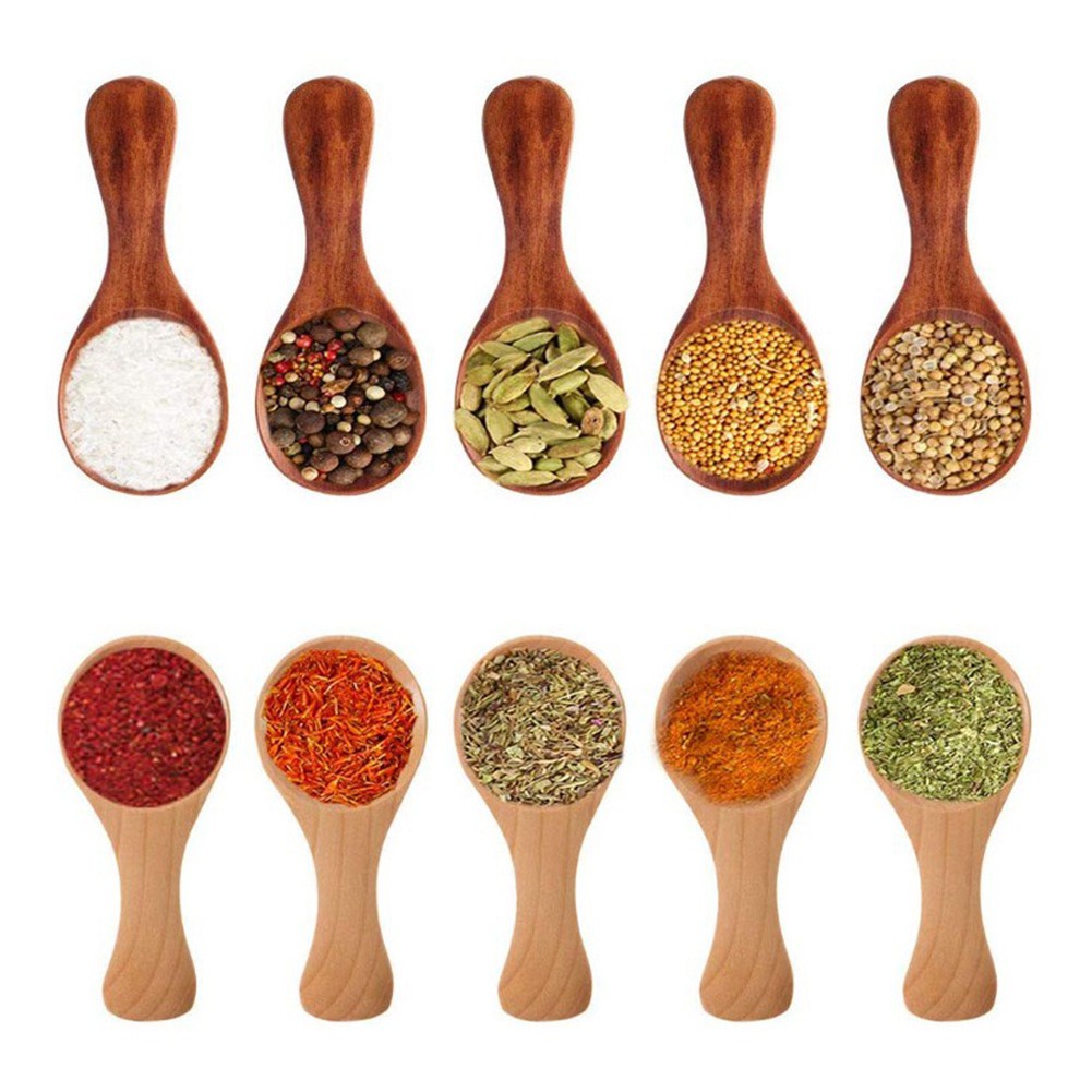 5/10pcs Small Wooden Spoons Mini Condiments Sugar Seasoning Salt Honey ...