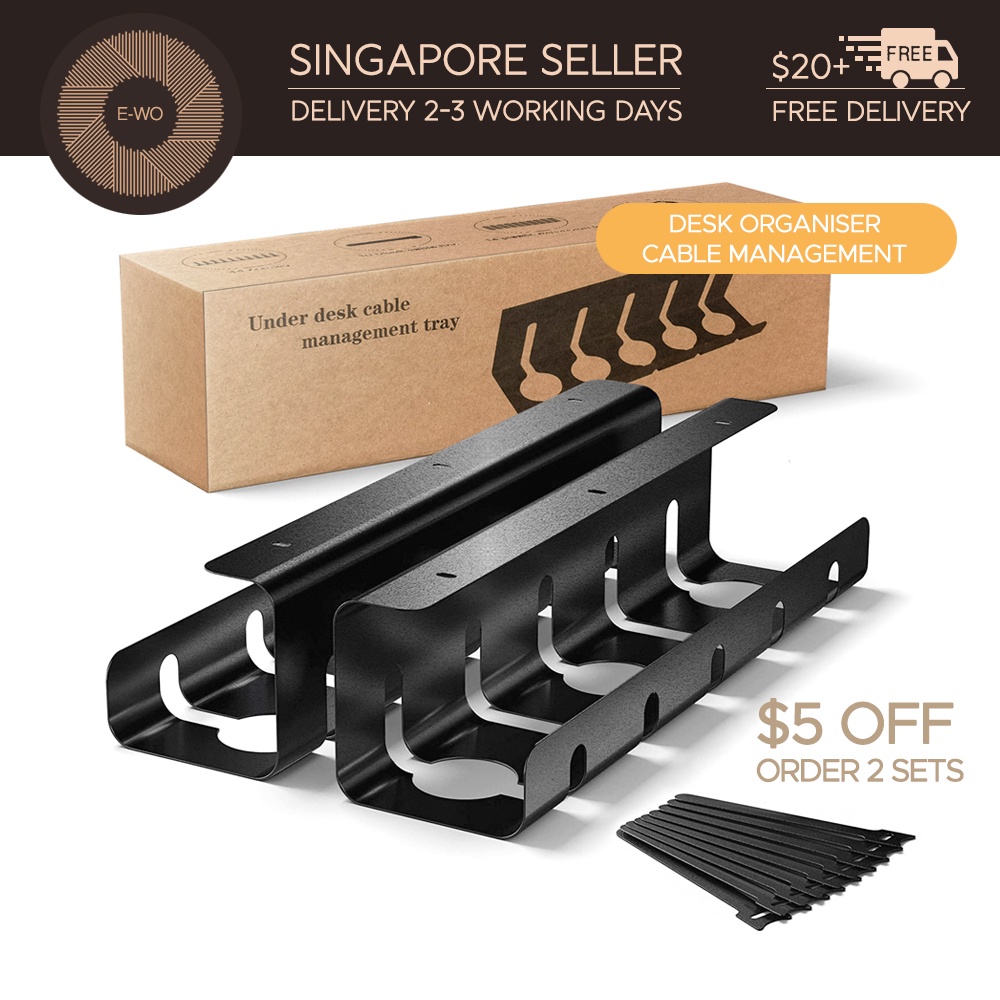 Workstation Cable management Wire Tray, Under desk (3M) adhesive Power ...