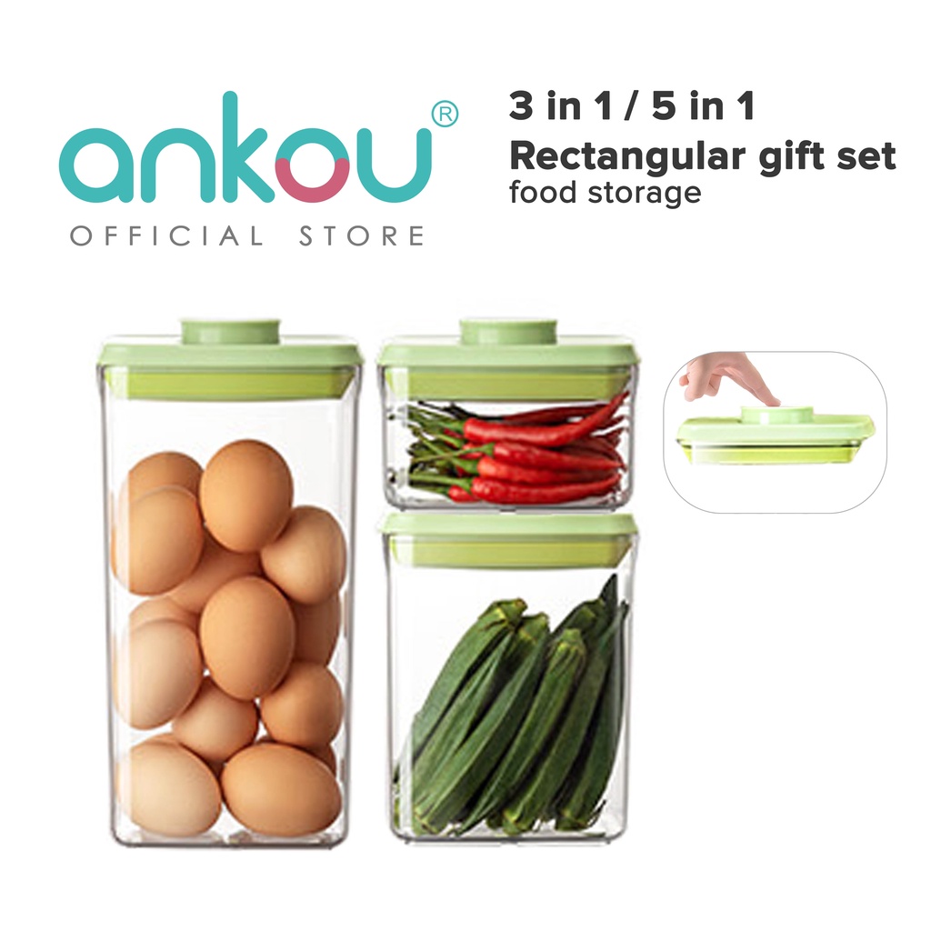 ANKOU AirTight Food Container - 3 in 1 / 5 in 1 Green Rectangle Clear ...