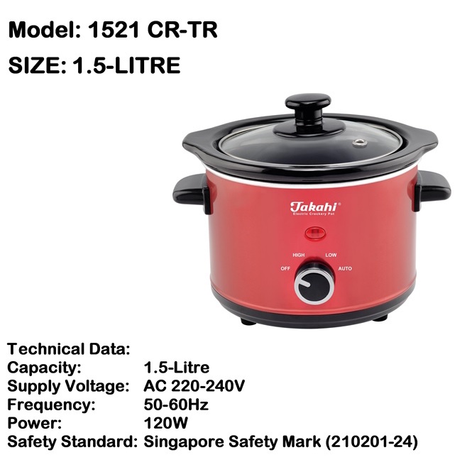 TAKAHI Electric Crockery Pot (1.5L / 2.5L / 3.5L / 5.5L) - Models: 1521 ...
