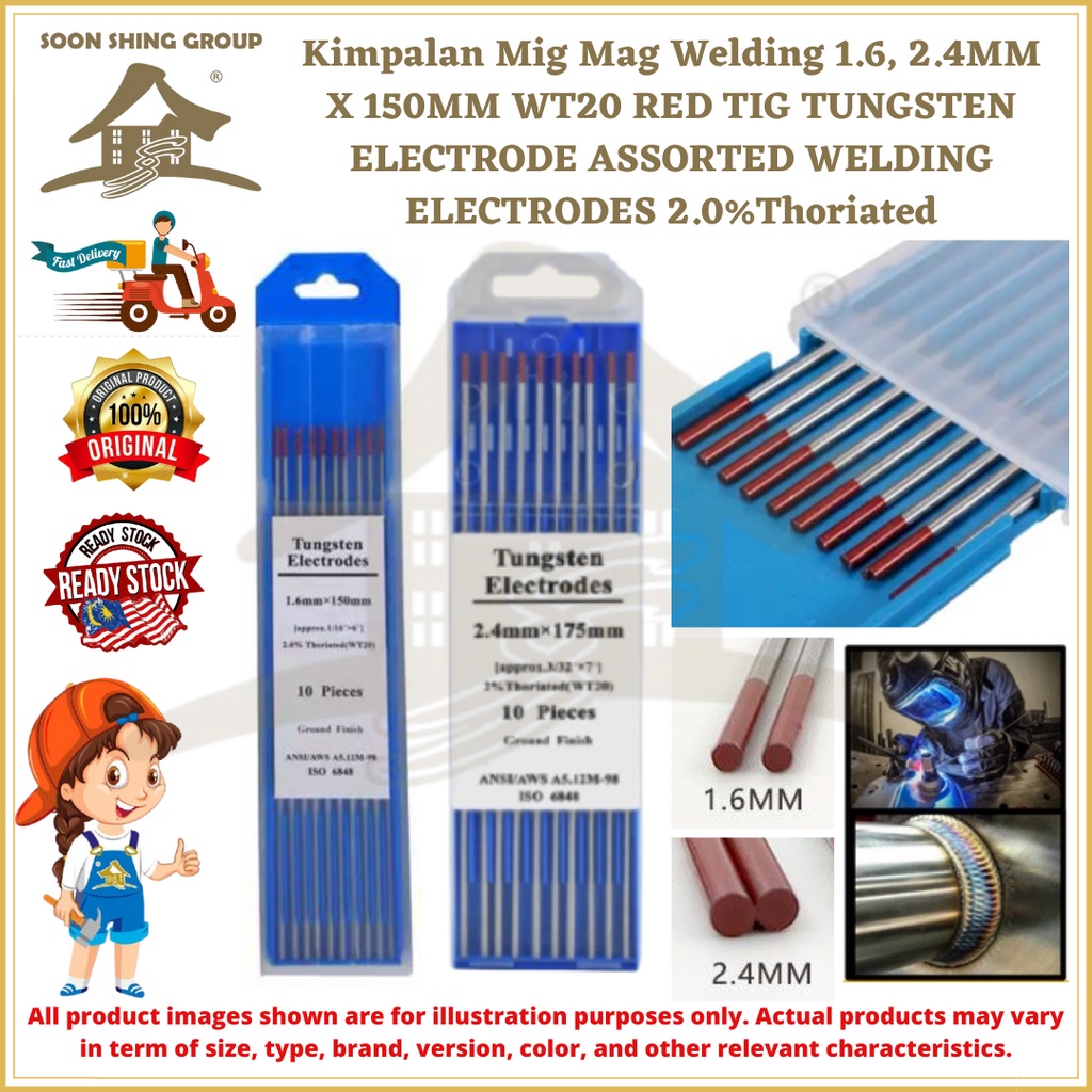 Kimpalan Mig Mag Welding 1.6, 2.4MM X 150MM WT20 RED TIG TUNGSTEN ...