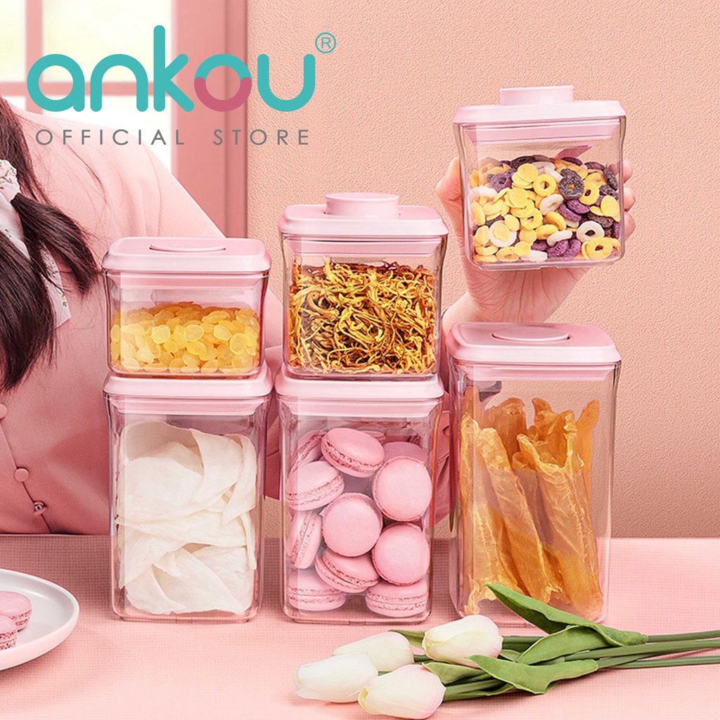 ANKOU AirTight Food Container - 4 in 1 / 10 in 1 Pink Square Clear Set ...