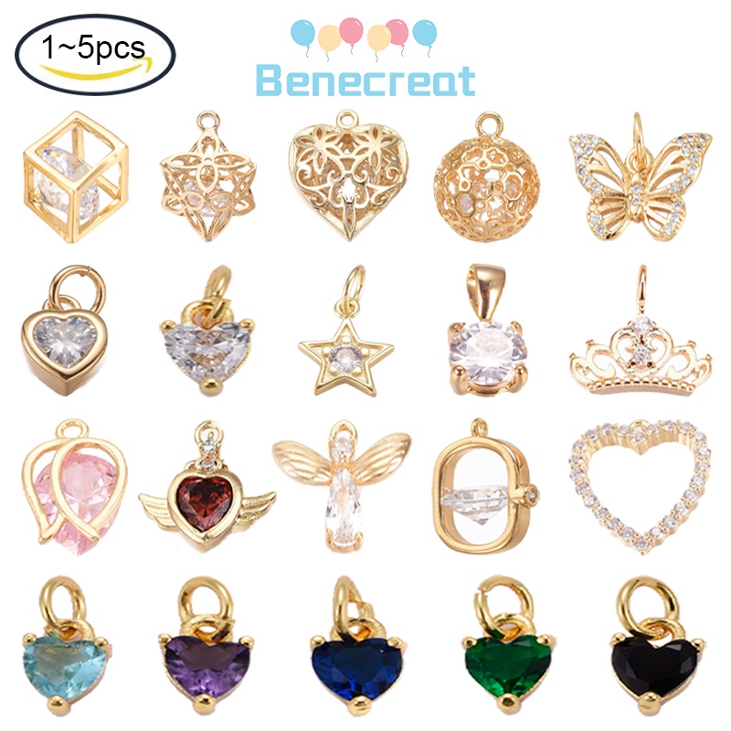 1pc to 5pc Brass Cubic Zirconia Charms Real 18K Gold Plated Cube Heart ...