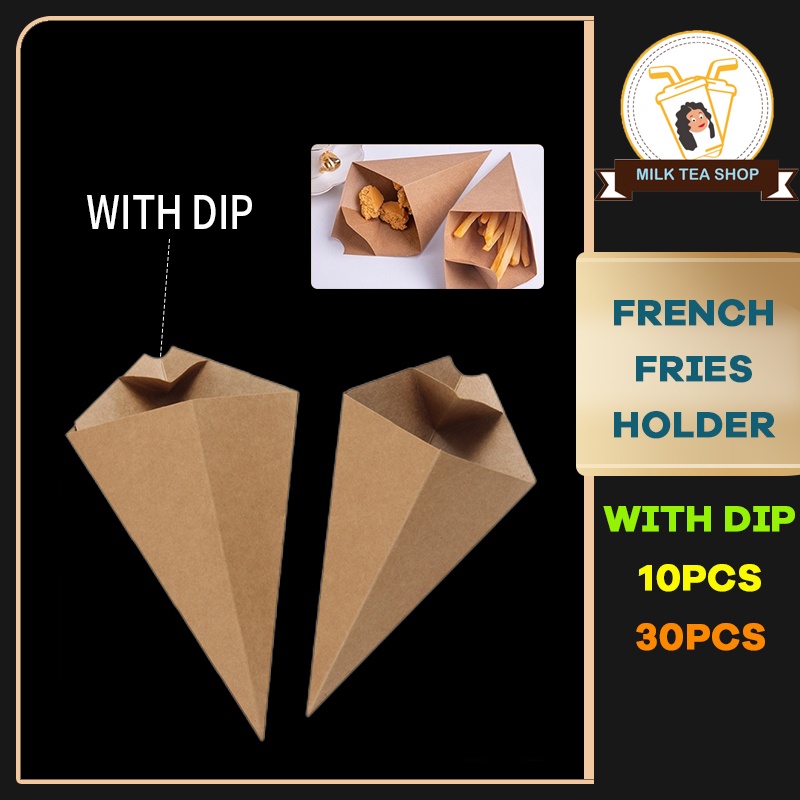 French Fries Holder Food Kraft Paper Cones With Dip Takeout Box Chicken ...