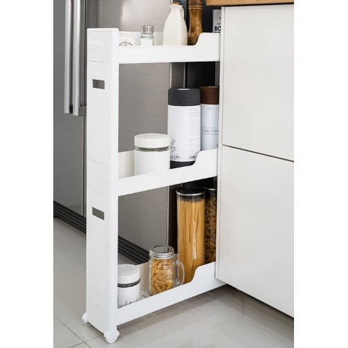 3-Tier Slim Rack with Wheels Multi Purpose Narrow Kitchen Bathroom ...