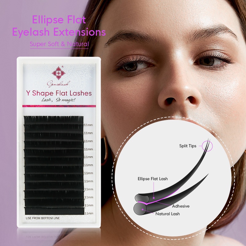 Genielash Flat Individual Eyelashes 0.15/0.20C/D Black Matte Ellipse ...