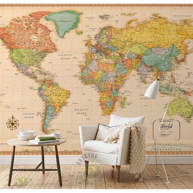 Self-adhesive custom world map background wall 3d wallpaper map bedroom ...