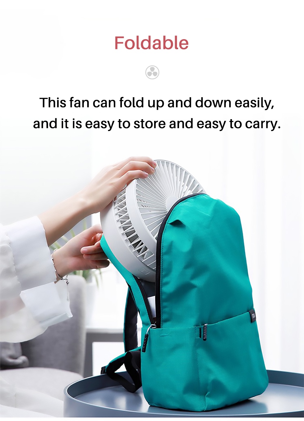 Portable USB Rechargeable Foldable Fan Adjustable Height Built-in ...