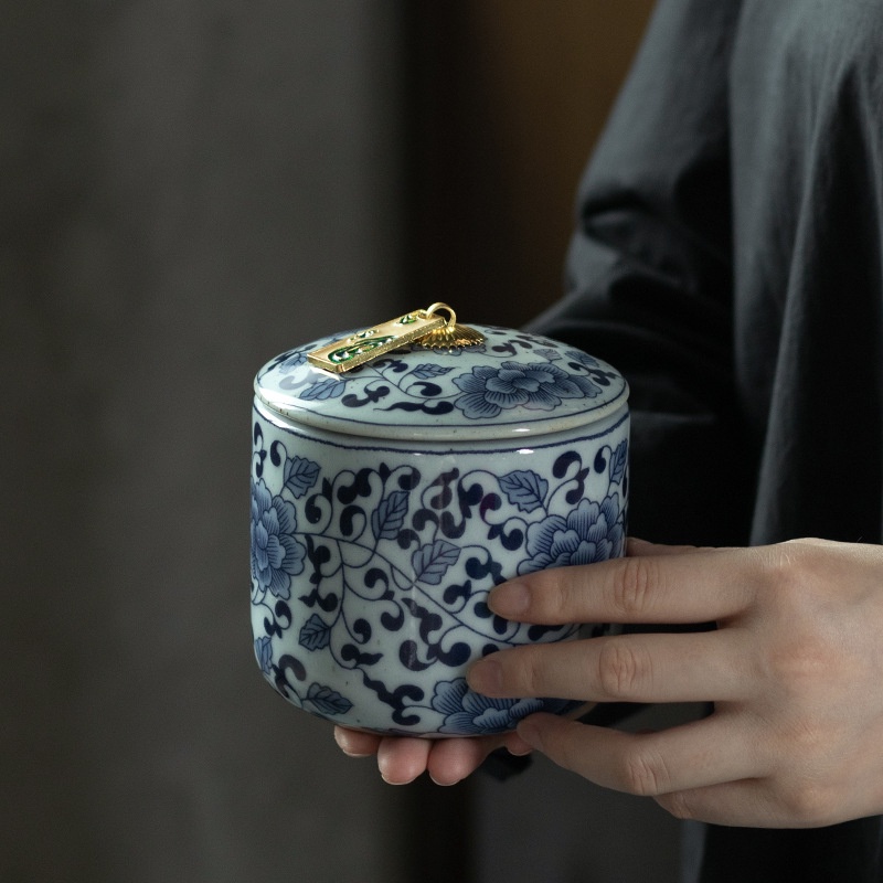Tea Caddy Blue-White Tea Canister Moisture-Proof Airtight Jar Ceramic ...