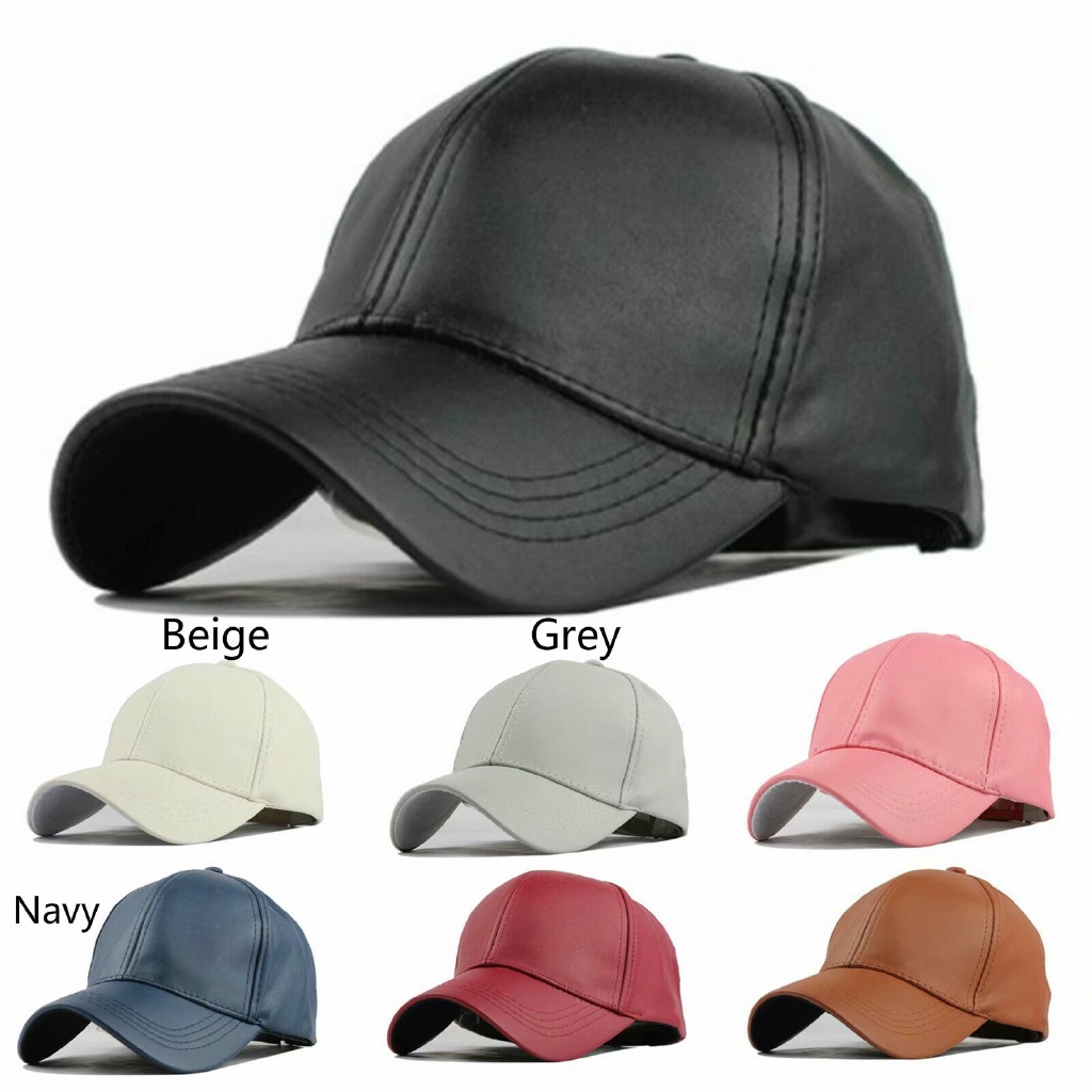 Plain Leather Baseball Cap Summer Sports Curved Sun Visor trend cap ...
