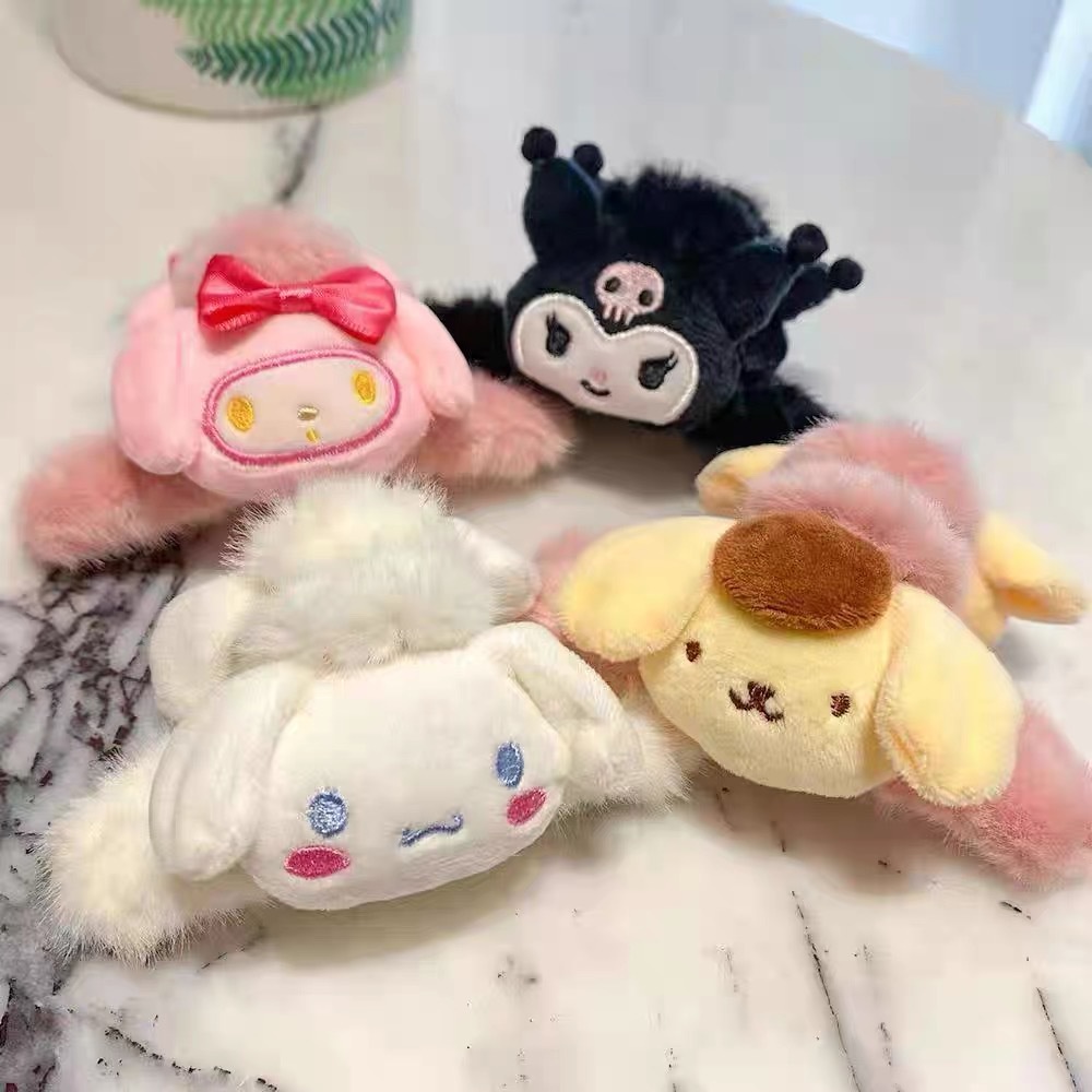 Lovely Girl's Sanrio Plush Hair Clip Cute Cinnamoroll Kuromi Melody ...