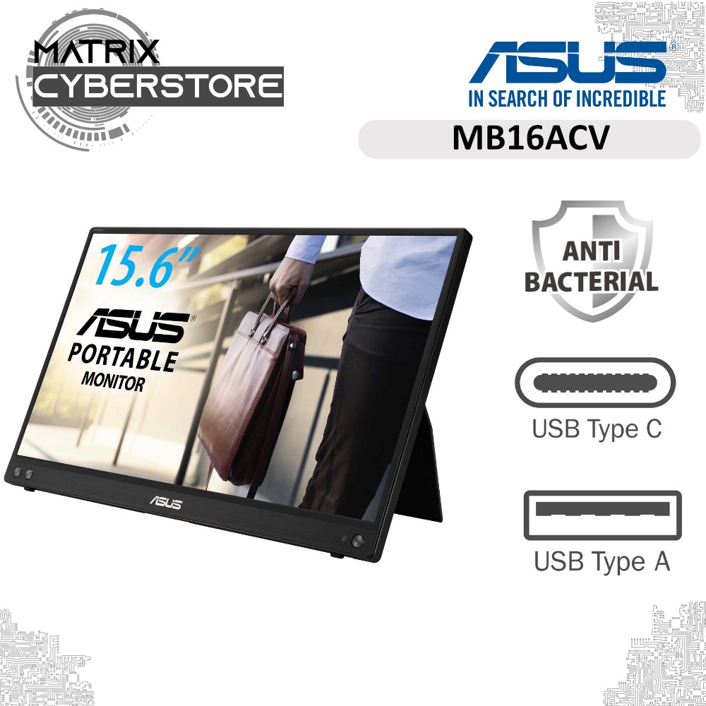 ASUS ZenScreen MB16ACV Portable USB Monitor, 15.6 inch Full HD, IPS, Hybrid Signal Solution, USB ...