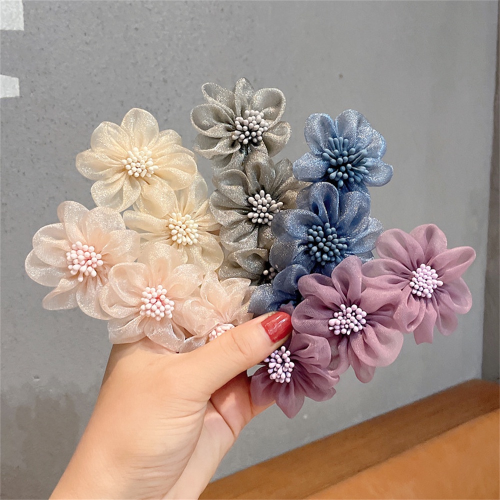 Sweet Camellia Spring Hair Clip For Women Wedding Net Yarn Flowers ...
