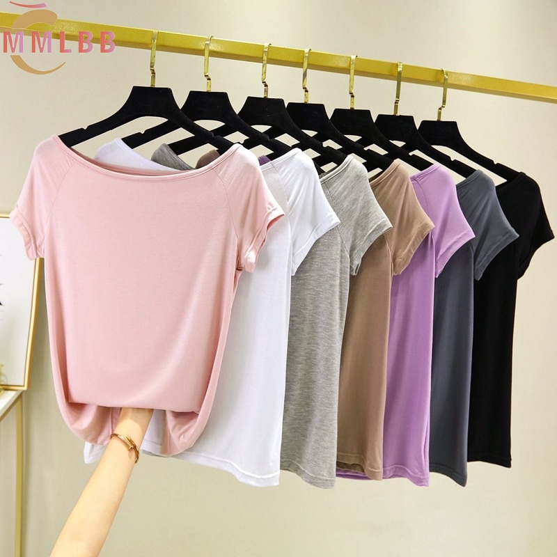 Women modal cotton t shirt Short Sleeve top tshirts Plain Elasticity ...