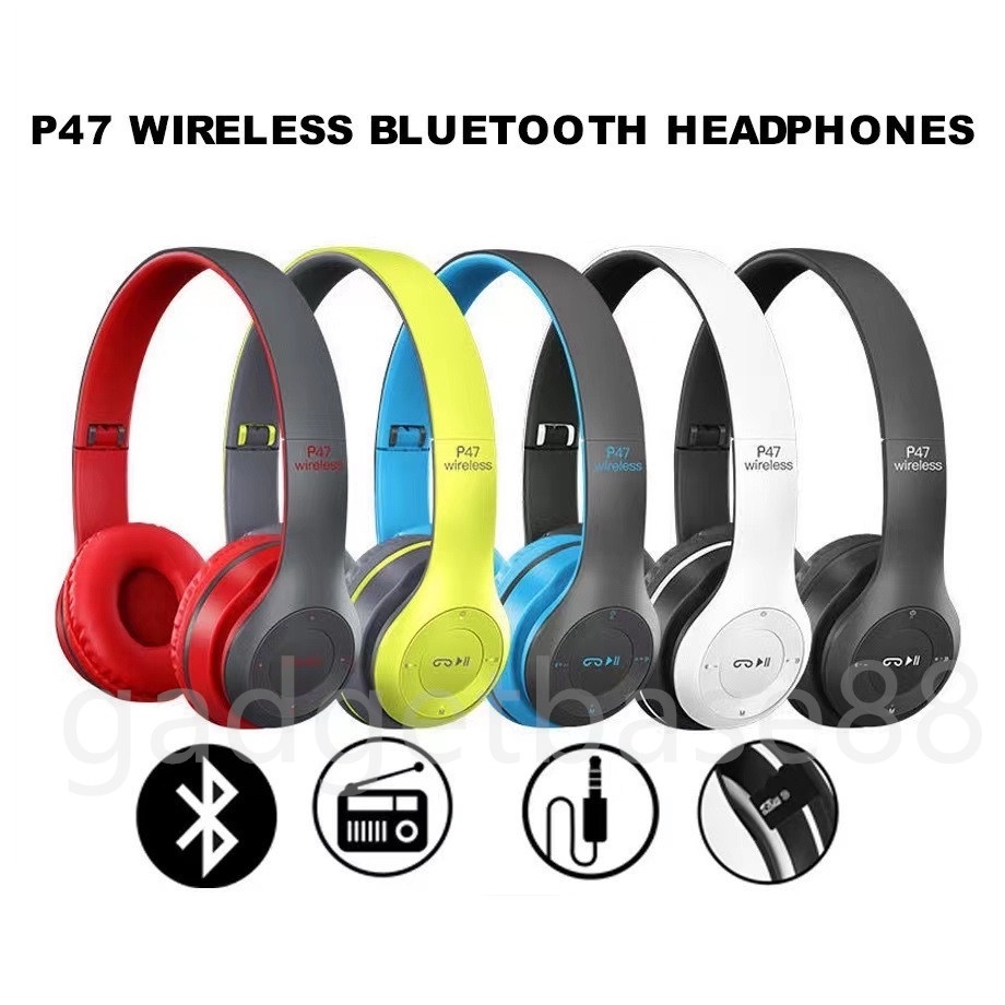 P47 Bluetooth Headset Wireless Hi Res Audio Extra Bass Headphone ...