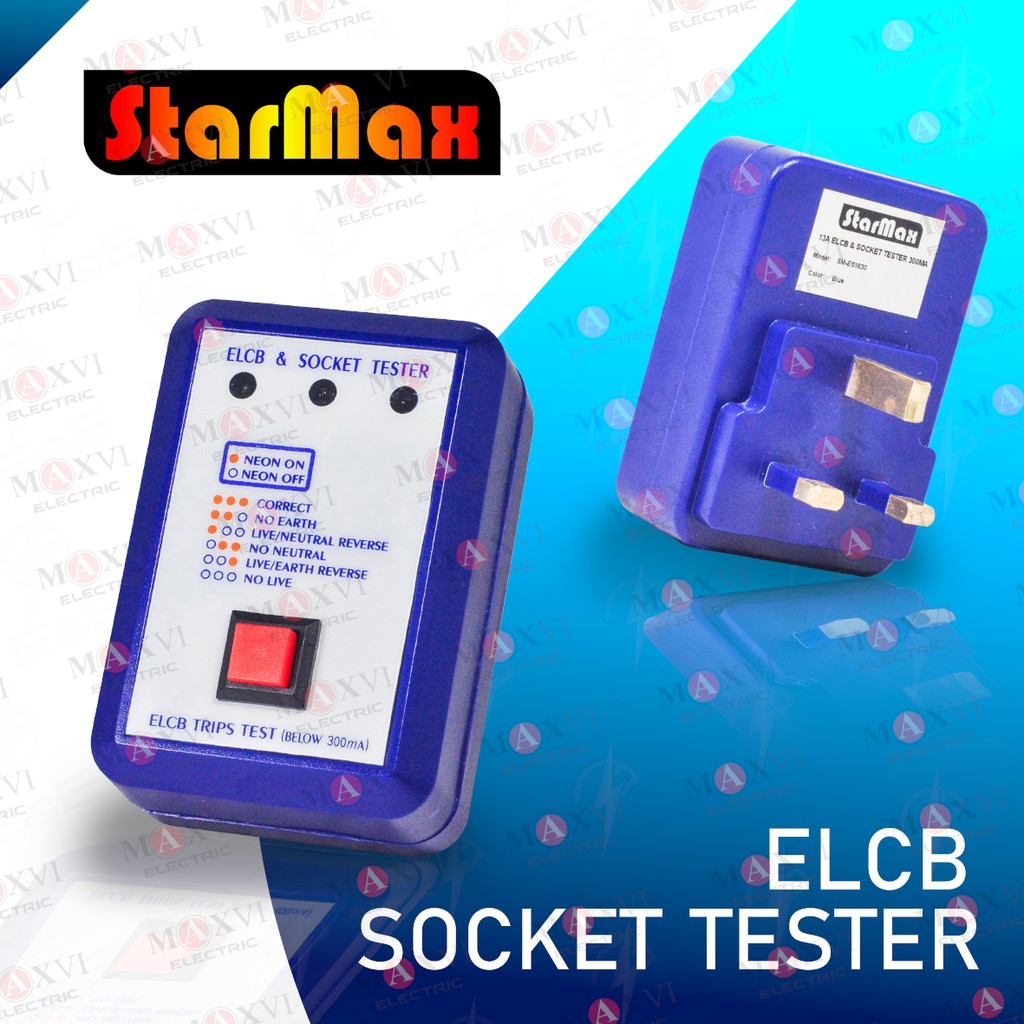 STARMAX SM-ES1630 300MA 13A ELCB & SOCKET TESTER (BLUE) | Shopee Singapore