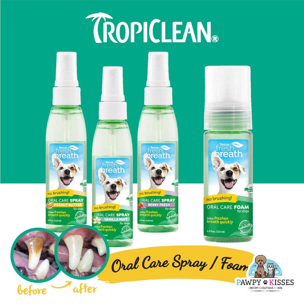 Tropiclean Fresh Breath Oral Care Spray or Foam for Dogs | Pawpy Kisses | Shopee Singapore