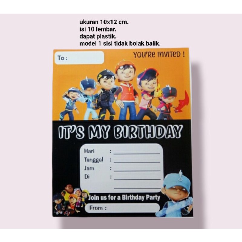 Happy birthday invitation card contains 10 sheets of boboiboy boboi boy ...