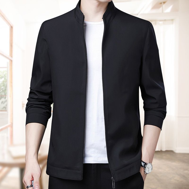 Men's Zip Jacket Slim Fit Business Jacket Black/Dark Blue Male Thin ...