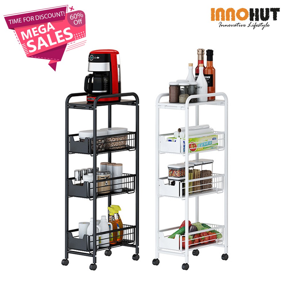 Innohut Space Saving Slim Slide Out Kitchen Storage Rack with Wheel and ...