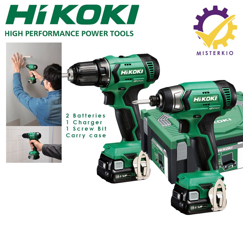 Hikoki KC12DA, 2pcs Cordless Combo Set, Drill Wall Concrete Steel Wood ...