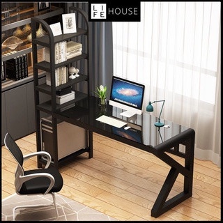 【24H Delivery】Modern Study Table With Shelves Tempered Glass Computer ...