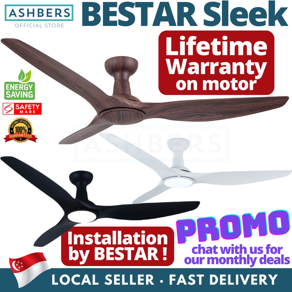 BESTAR SLEEK 3 Blade Ceiling Fan with optional 24W Tricolour LED Light ...