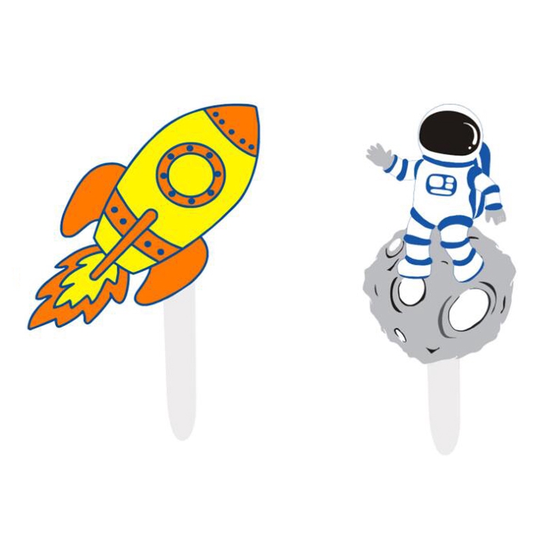 12 PCS Birthday Party Cupcake Toppers Outer Space Rockets Astronaut ...