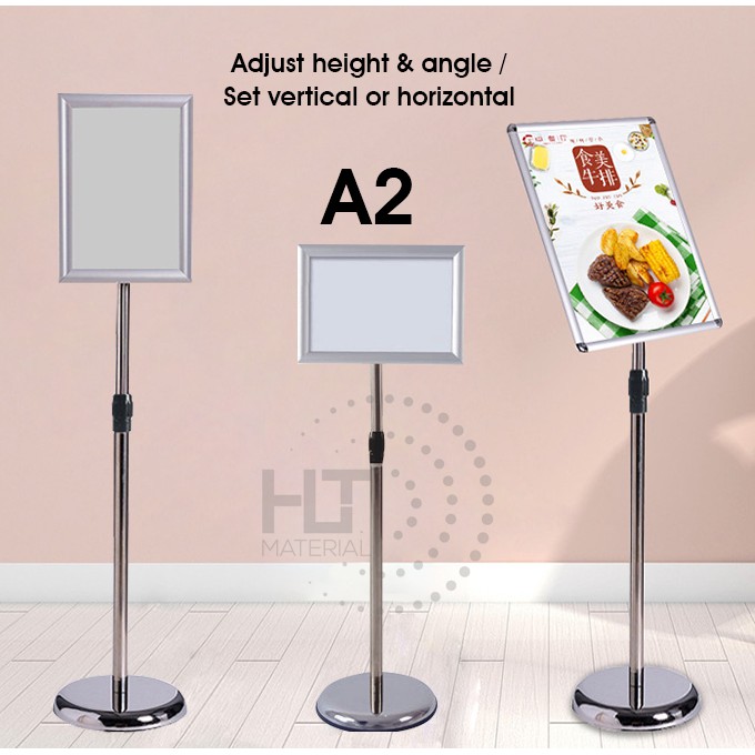 Adjustable Height Metal Display Pedestal Sign Floor Holder Stand/Snap ...
