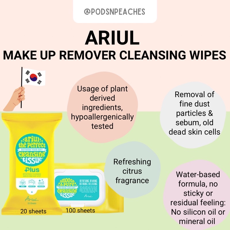 [🇸🇬 OFFICIAL] ARIUL 🇰🇷MAKE UP REMOVER WIPES | Stress Relieving Purefull ...