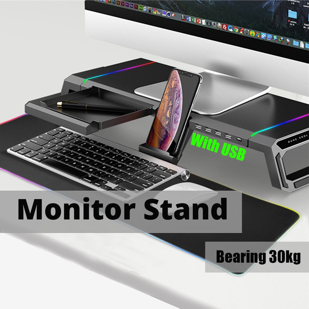 【SG】Monitor Stand with USB Port Phone Holder Foldable Desktop Monitor ...
