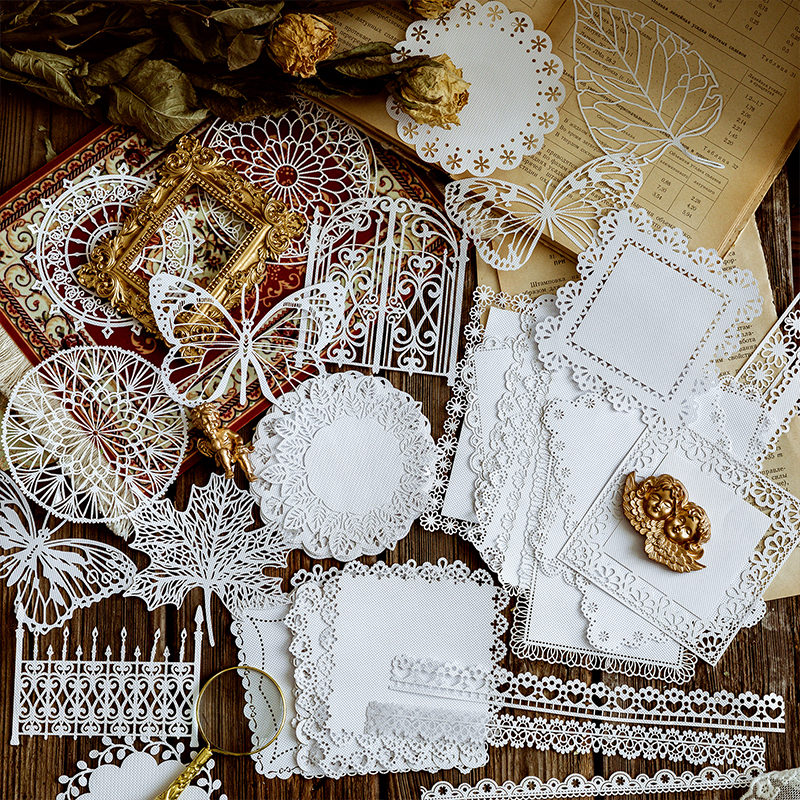 8 desgins creative hollow lace paper butter paper note paper DIY bullet ...