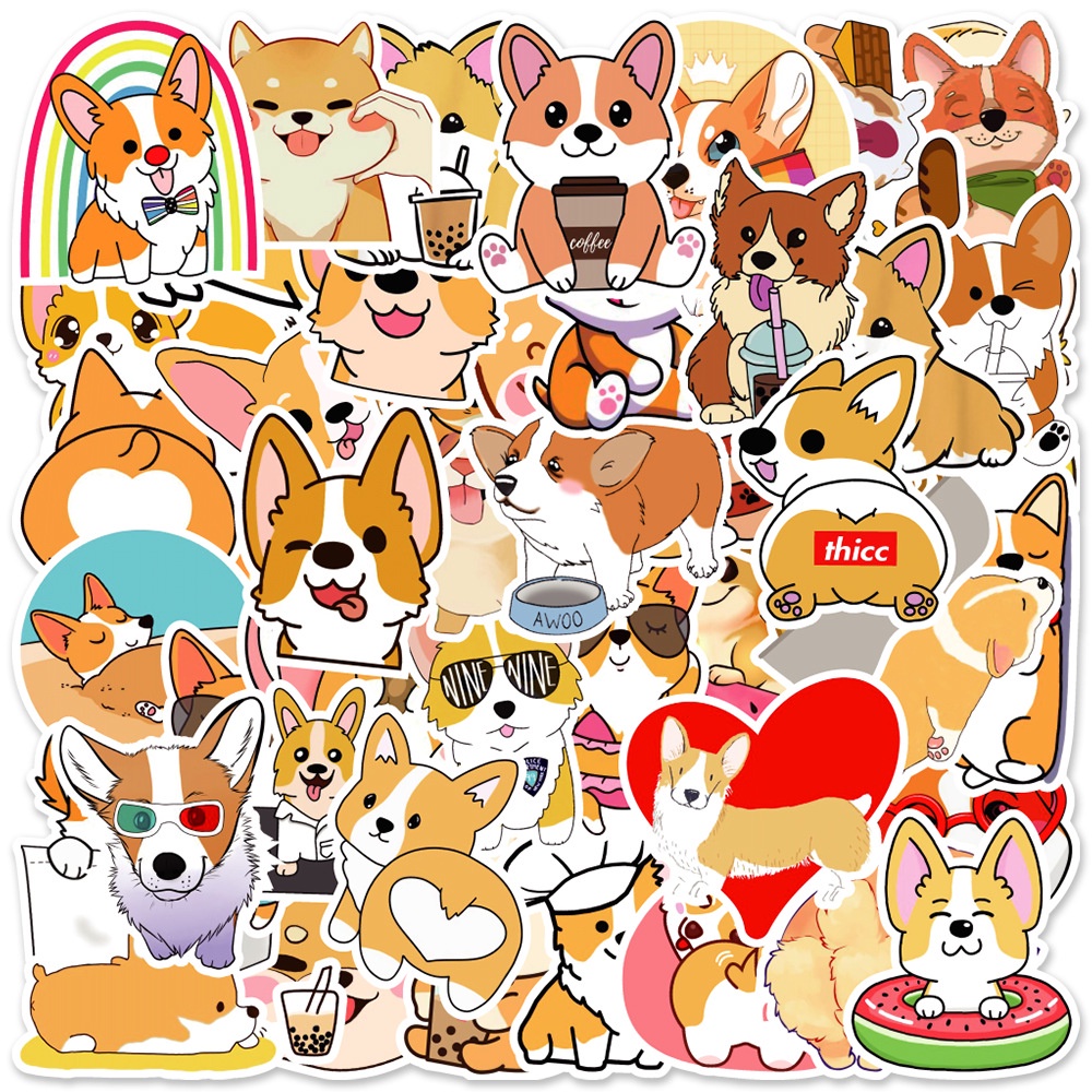 Corgi Stickers Dog Cute Creative Cartoon Waterproof Hard Hat ...